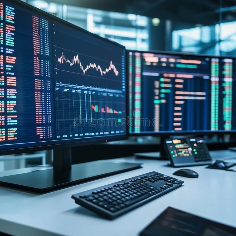 A High-tech Stock Market Trading Desk with AI Algorithms Generating ...