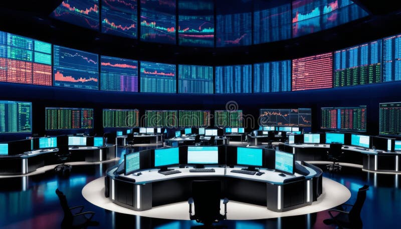 High-Tech Trading Floor Panorama Stock Photo - Image of panoramic ...