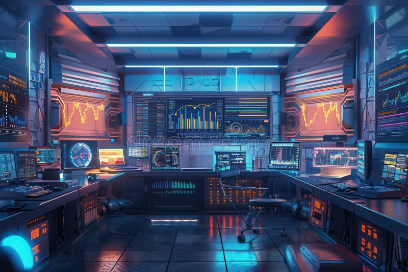 A High-tech Trading Room Displays Multiple Screens Tracking ...