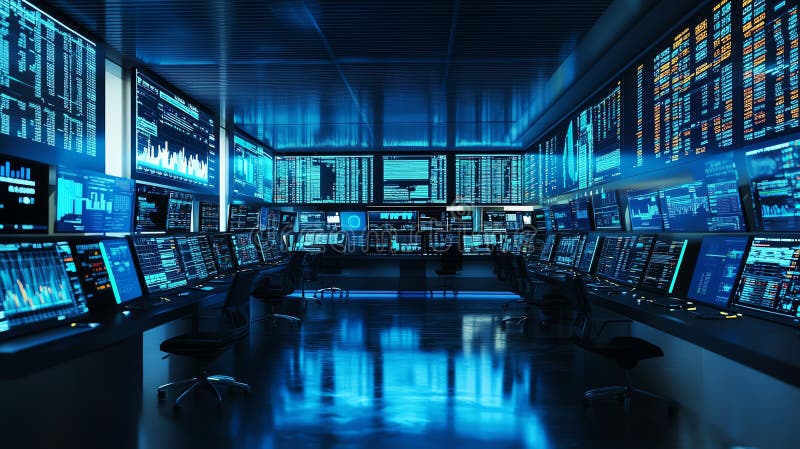 High-tech Trading Room Filled with Screens Displaying Real-time ...