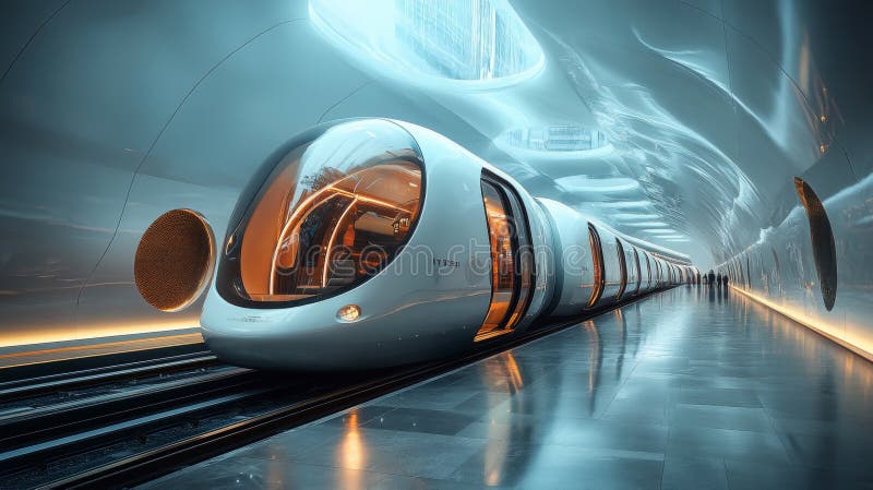 Futuristic Train Arriving at a Sleek Underground Station with Modern ...