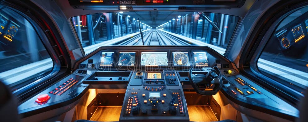 High-tech Train Control Cabin with Advanced Technology and Futuristic ...