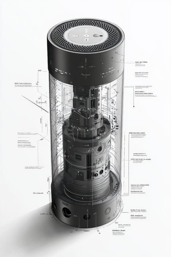High-Tech Transparent Device Design with Detailed Technical Schematics ...