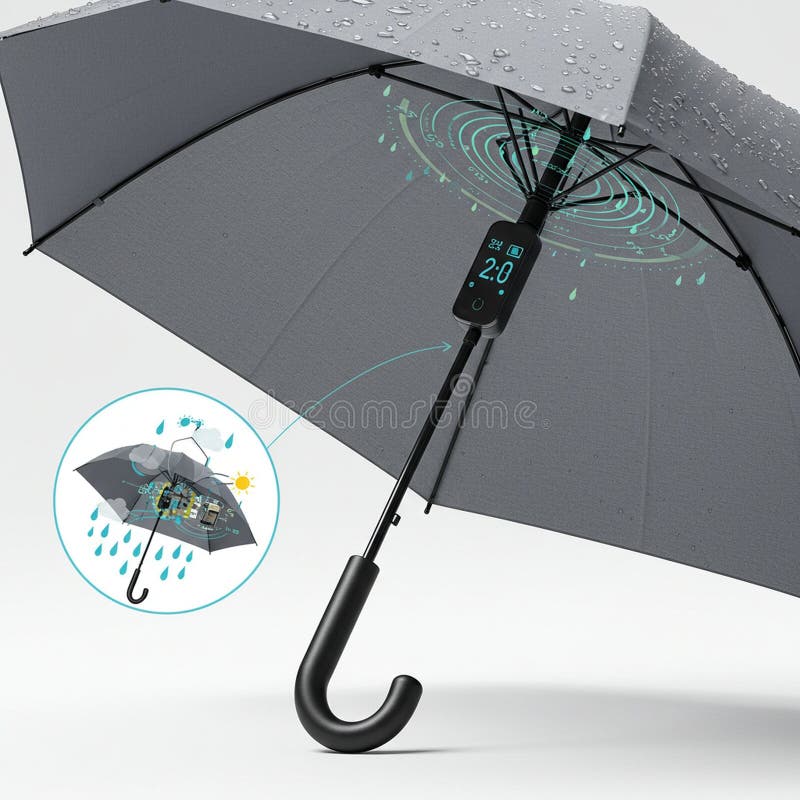 High-tech Umbrella Featuring a Digital Display on the Shaft, Showing ...