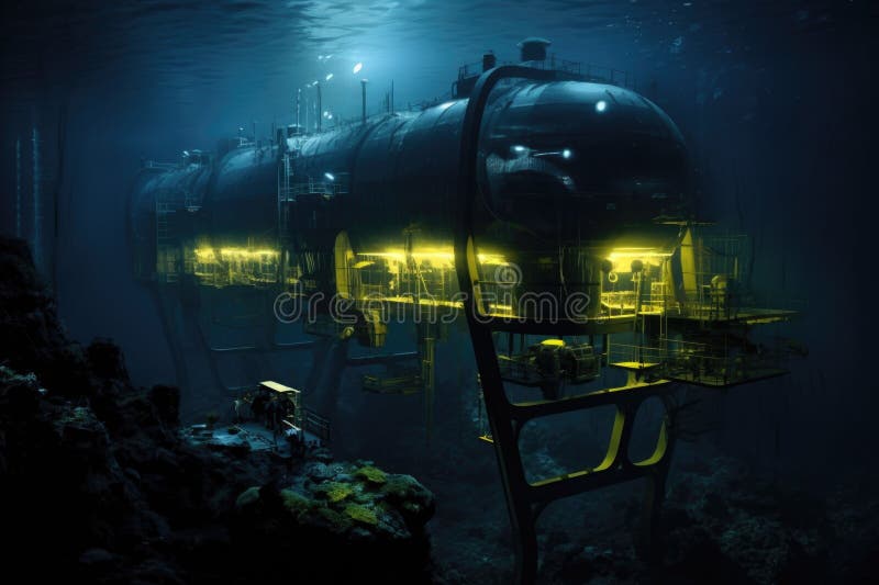 High-tech Underwater Research Station in Abyss Stock Illustration ...