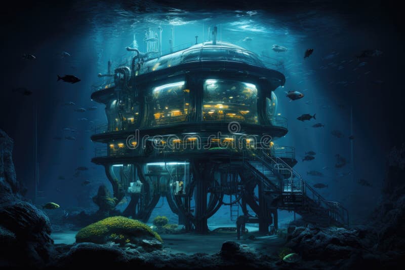 High-tech Underwater Research Station in Abyss Stock Illustration ...