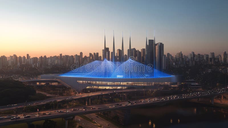A High-tech Urban Skyline Representing a Futuristic City, Network ...