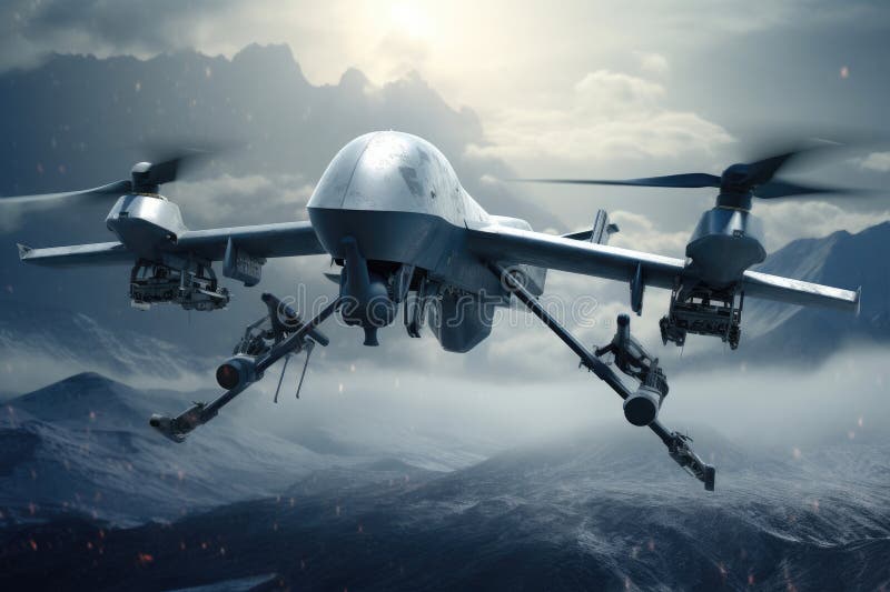 High-Tech USA Drone in the Cloud-Filled Sky. Stock Illustration ...