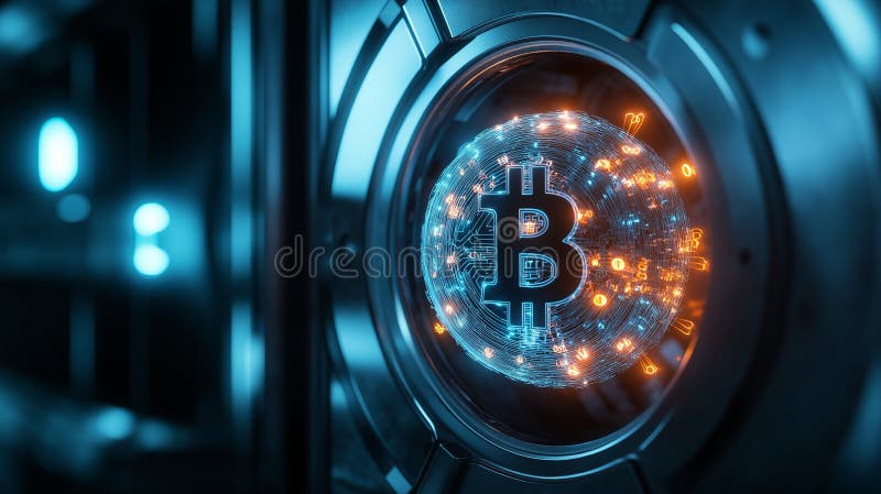 High-tech Vault Filled with a Glowing Digital Sphere, Symbolizing the ...