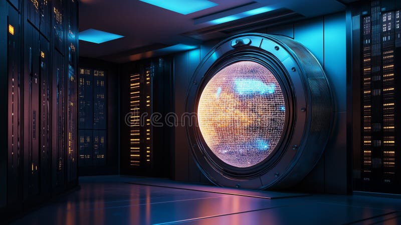 High-tech Vault Filled with a Glowing Digital Sphere, Symbolizing the ...