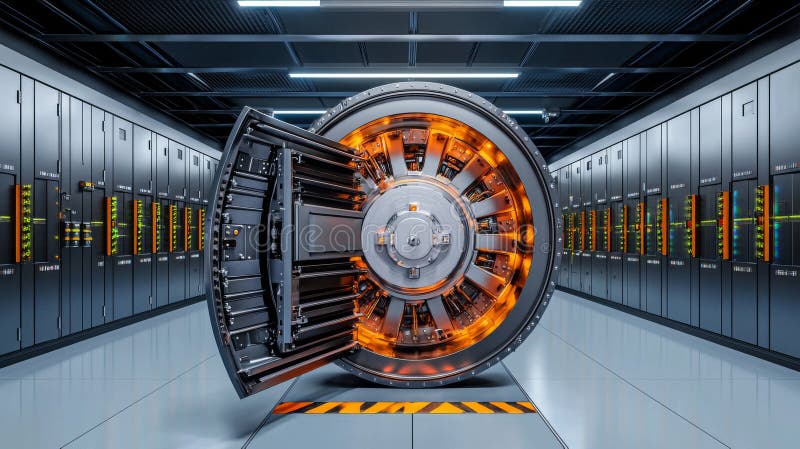 High-tech Vault with Illuminated Wheel in a Modern Data Center Featuring Advanced Security ...