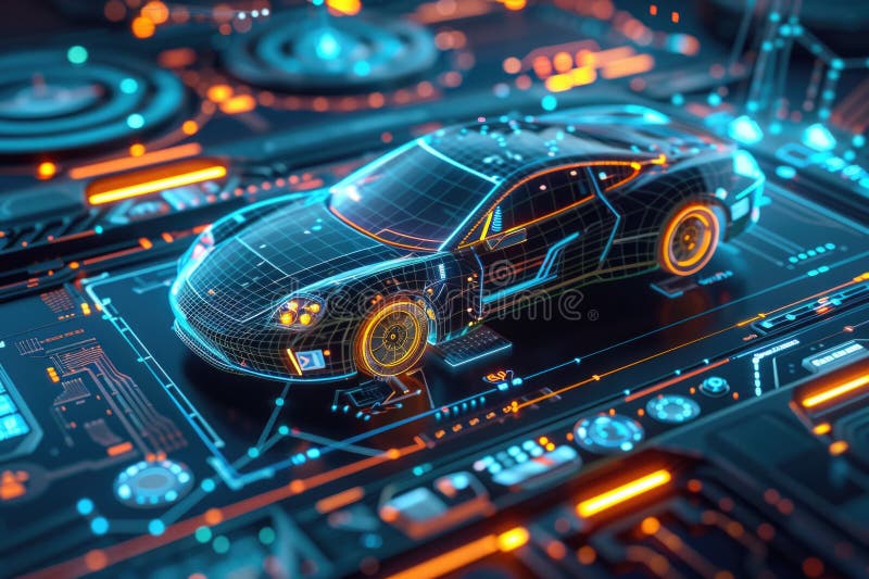 A High-tech Vehicle Sitting on a Motherboard, with Wires and Components ...