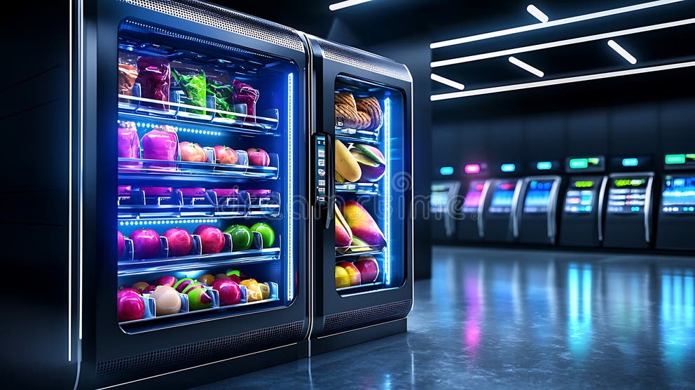 High-Tech Vending Machine with Calorie Counter Stock Illustration ...