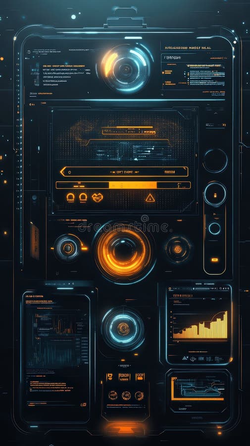 High-tech Vertical Dashboard with Glowing Indicators Stock Photo ...