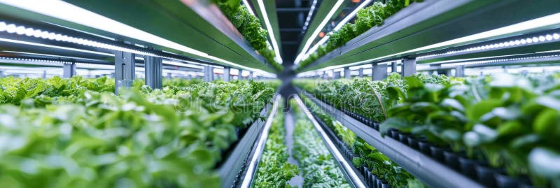 A High-tech Vertical Farm with Rows of Hydroponic Systems and Automated ...