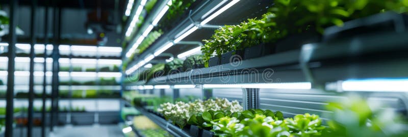 A High-tech Vertical Farm with Rows of Hydroponic Systems and Automated ...