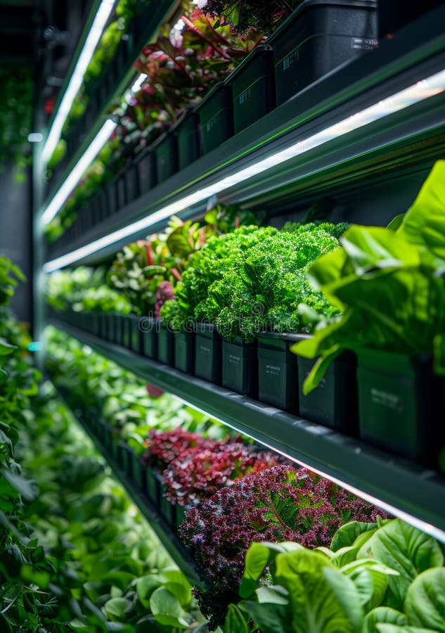 A High-tech Vertical Farm with Rows of Hydroponic Systems and Automated ...