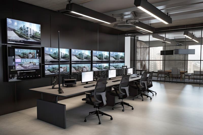 High-tech Video Conference Set Up with Multiple Screens for Different ...
