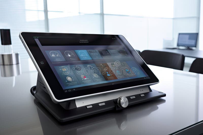 High-tech Video Conferencing System, Featuring Sleek Tablet with Touch ...