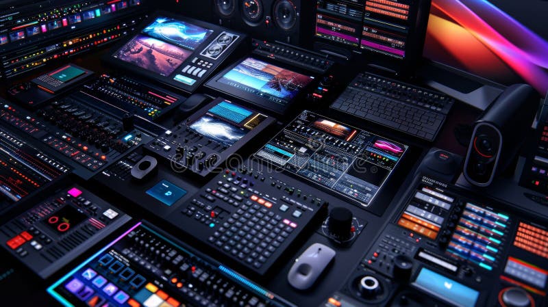 High-tech Video Production Control Room. Multimedia Workstation Stock ...