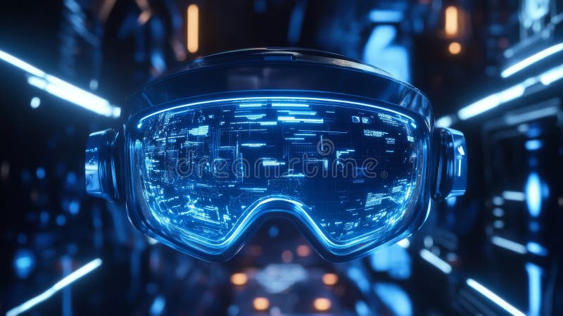 High-Tech Virtual Goggles with Blue Data Display in Sci-Fi Setting ...
