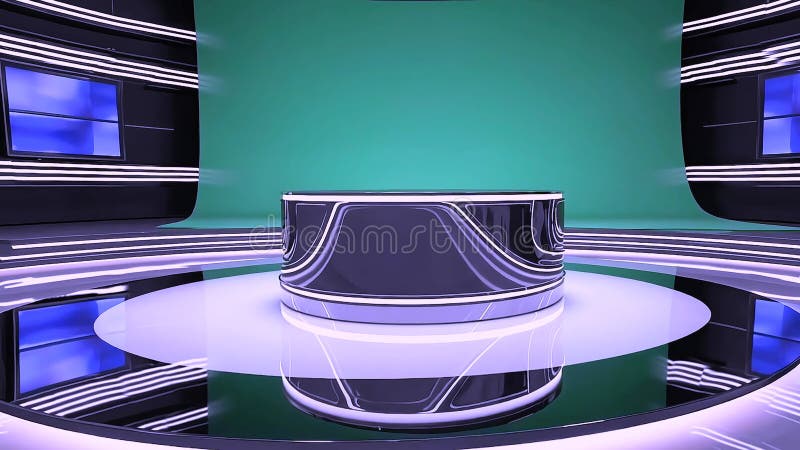 High Tech Virtual News Studio with Shiny Podium Green Screen Background ...
