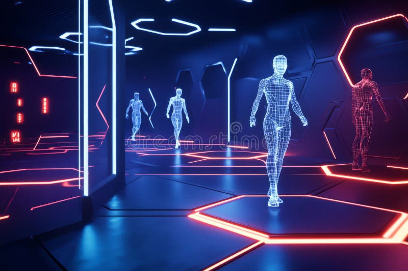 A High-tech Virtual Reality Simulation Chamber 3D Background Room with ...