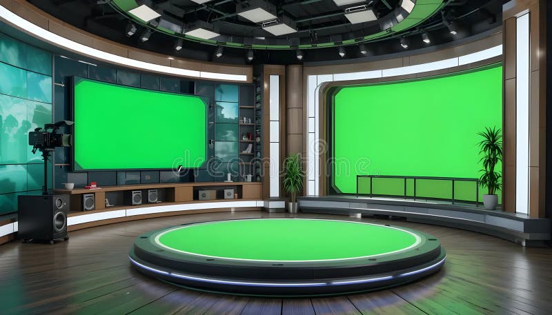 High-Tech Virtual TV Studio Set with Green Screen Background for 3D ...