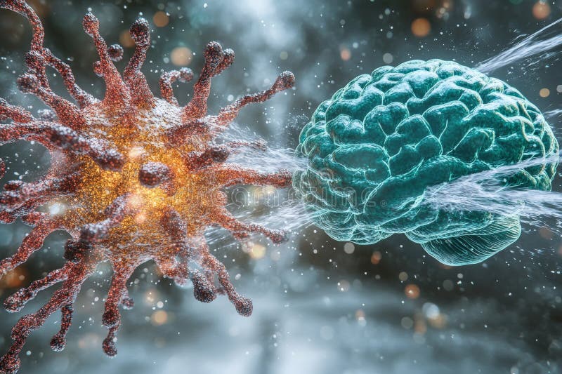 High Tech Visualization of Brain Combating Virus in Sci Fi Setting ...