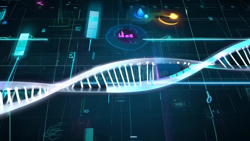 A High-tech Visualization of a DNA Strand Glowing in a Digital ...
