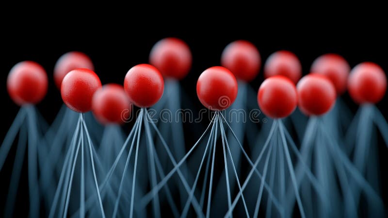 High Tech Visualization of Interconnected Red Spheres Forming a ...