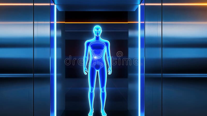 High Tech Visualization Showing Glowing Translucent Human Body Hologram ...