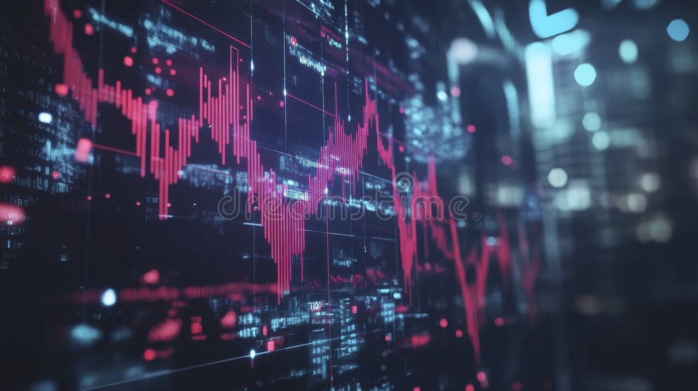 Dynamic Stock Market Data Visualization with Red Chart Lines and ...