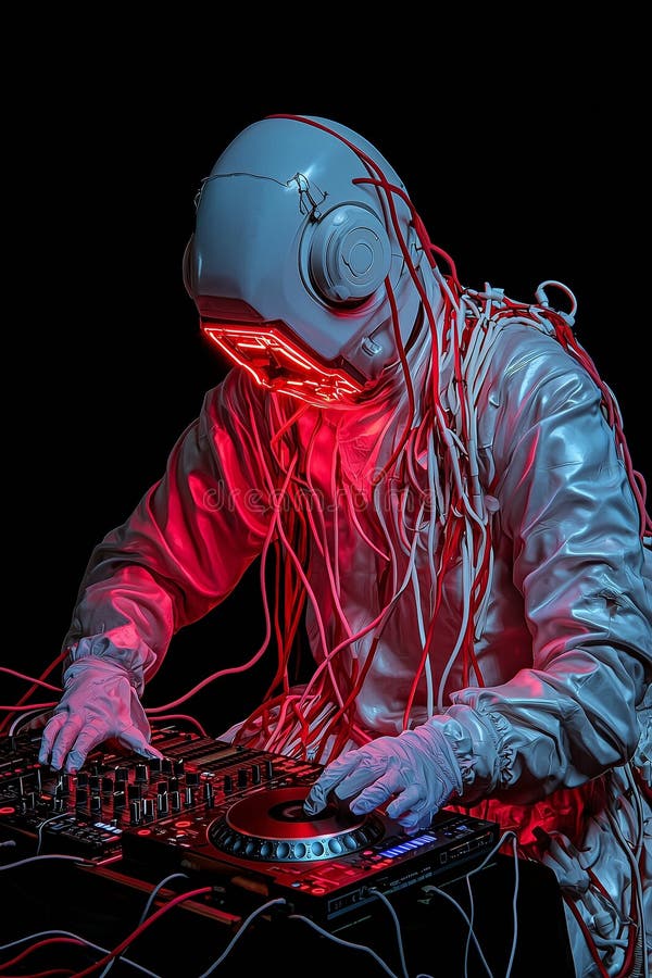 Futuristic Cyberpunk DJ Mixing Electronic Beats Stock Illustration ...