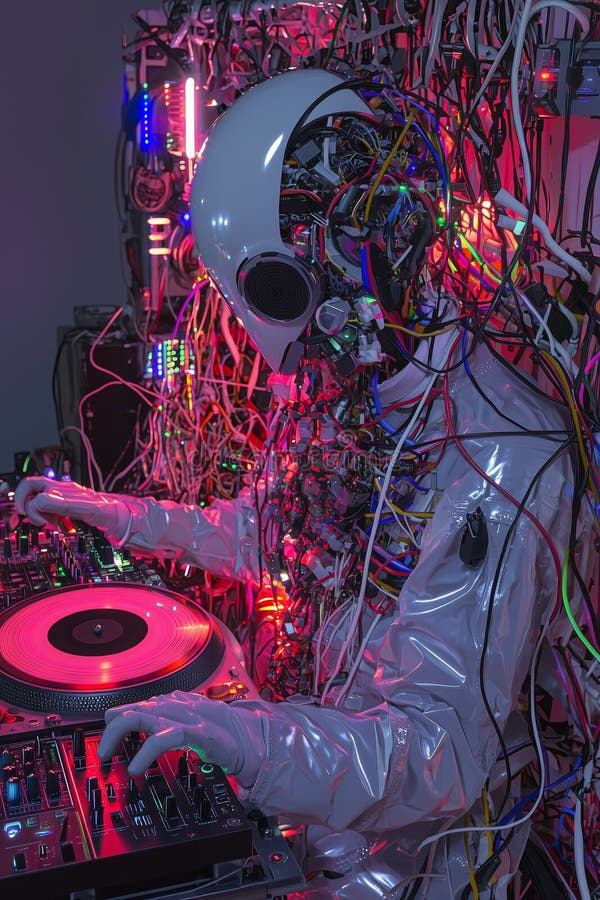 Futuristic Cyberpunk DJ Mixing Electronic Beats Stock Illustration ...