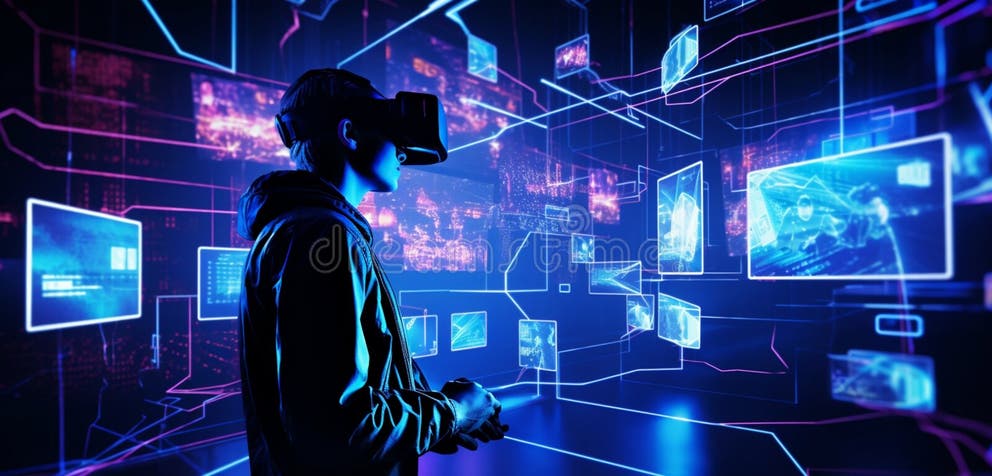 A High-tech VR Arcade with a 3D Virtual Reality Wall Pattern in ...