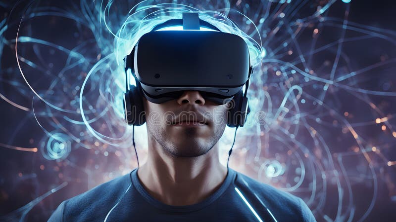 High-tech VR Headset Worn by a Man Close-up. Cutting-edge Virtual ...
