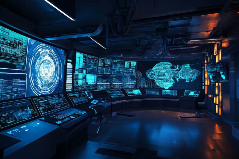 A High-tech VR Simulation Chamber 3D Background Room with Massive ...