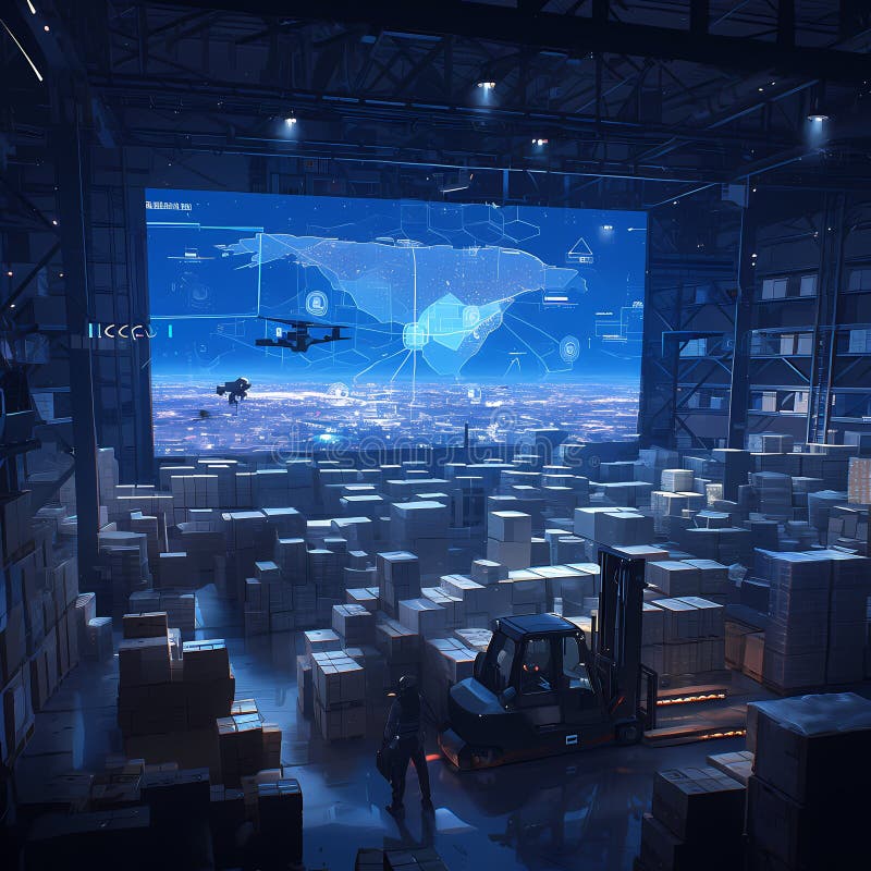 High-tech Warehouse: Advanced Security Measures Stock Illustration ...