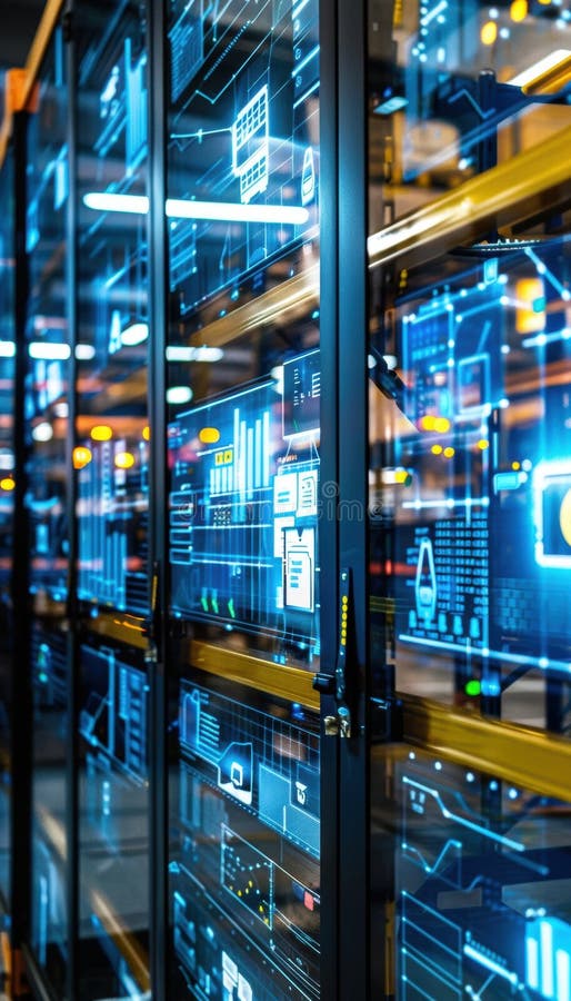 High-Tech Warehouse Control Room with Interactive Digital Panels for ...