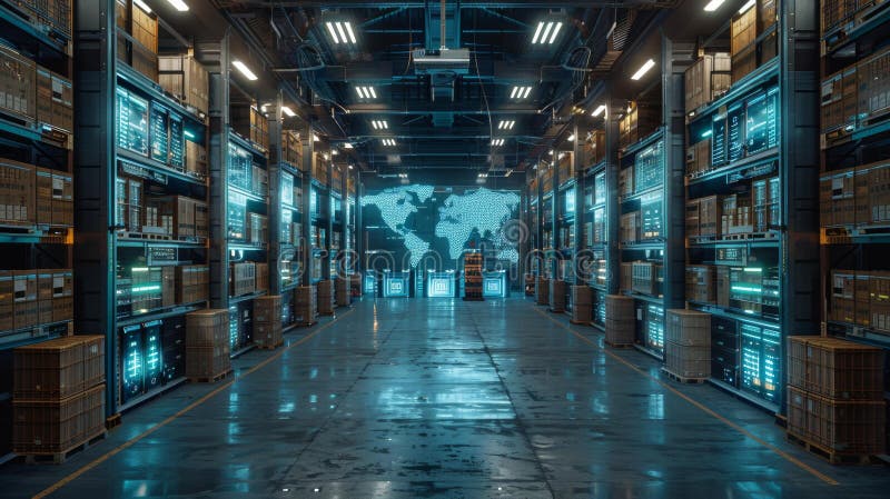 High-Tech Warehouse with Digital Interface, Generative AI Stock ...