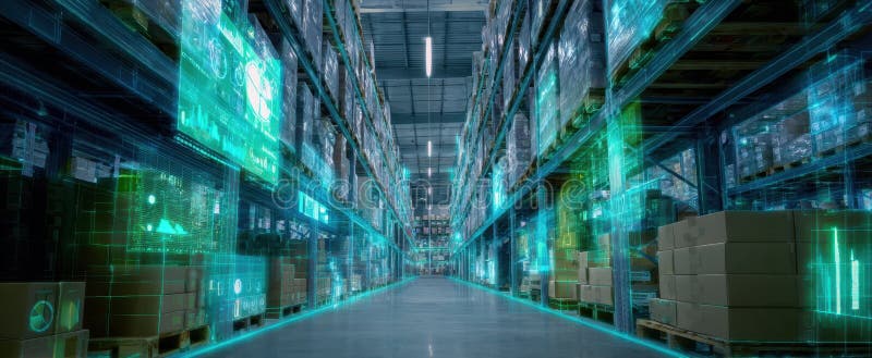 The High-Tech Warehouse Featuring Advanced Digital Inventory Management Systems. AI Generated ...