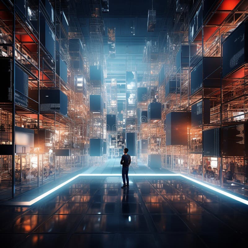 High-tech Warehouse of the Future Stock Illustration - Illustration of ...