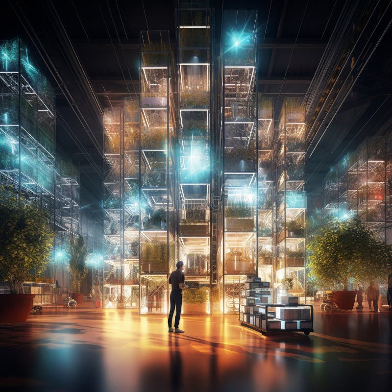 High-tech Warehouse of the Future Stock Illustration - Illustration of ...