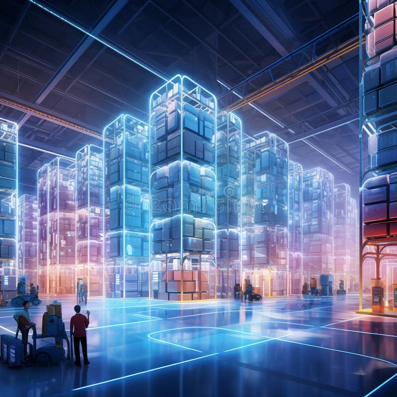 High-tech Warehouse of the Future Stock Illustration - Illustration of ...