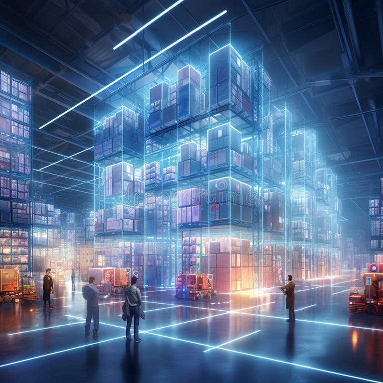 High-tech Warehouse of the Future Stock Illustration - Illustration of ...