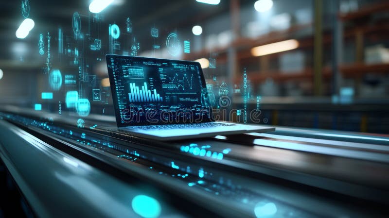 High-Tech Warehouse with Futuristic Supply Chain Data Visualizations ...