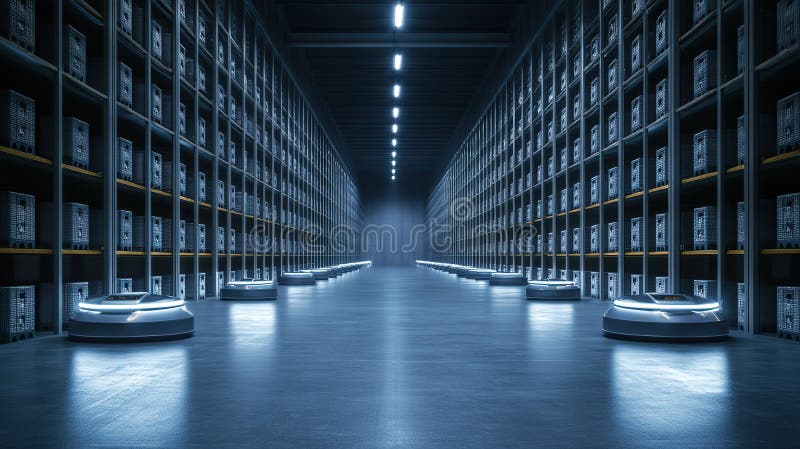 High-tech Warehouse Interior Featuring Automated Robotic Systems and ...
