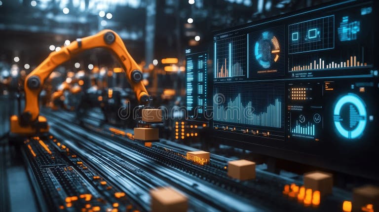 A High-tech Warehouse with Robotic Arms, AI-driven Analytics, and ...