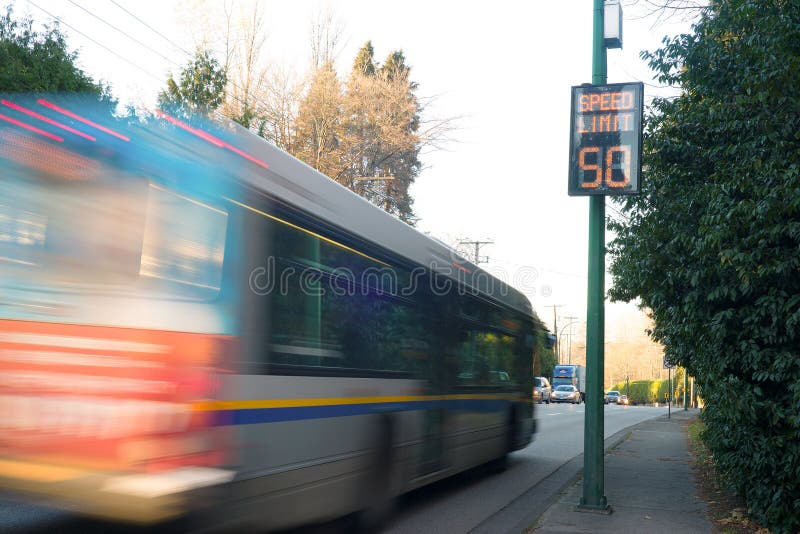 High Tech Warning Speed Sign Bus Stock Photo - Image of limit, camera ...